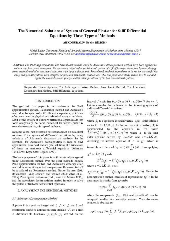 Doc The Numerical Solutions Of System Of General First Order Stiff Differential Equations By