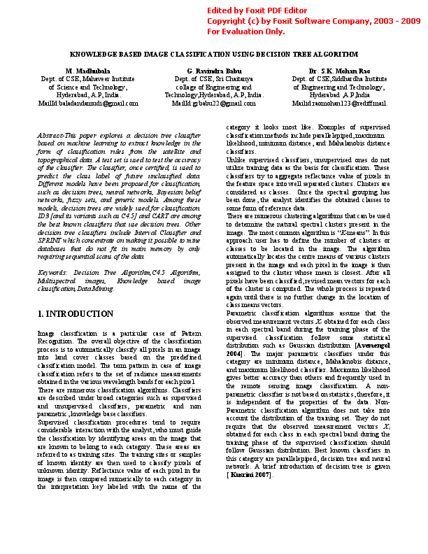 Pdf Knowledge Based Image Classification Using Decision Tree Algorithm