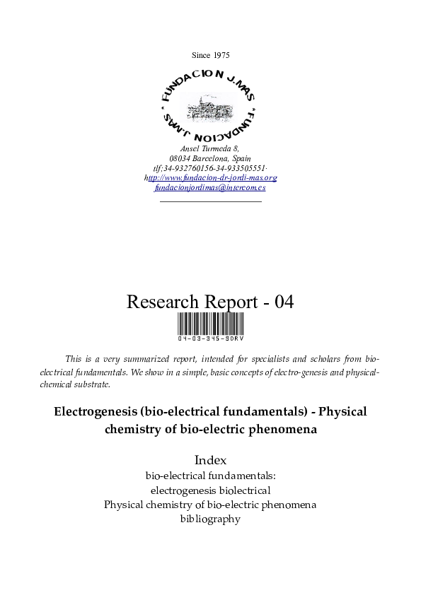 (PDF) Electrogenesis (bio-electrical fundamentals) - Physical chemistry ...