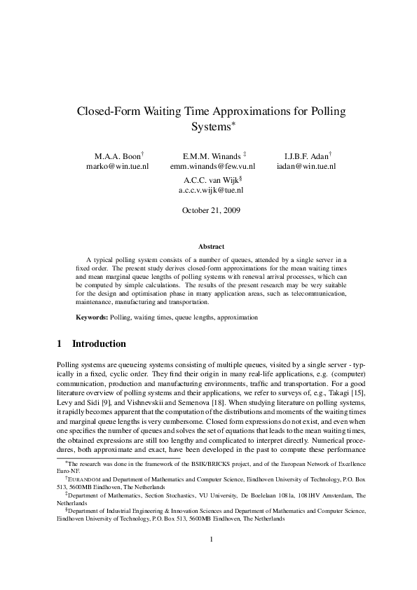 (PDF) Closed-Form Waiting Time Approximations for Polling Systems