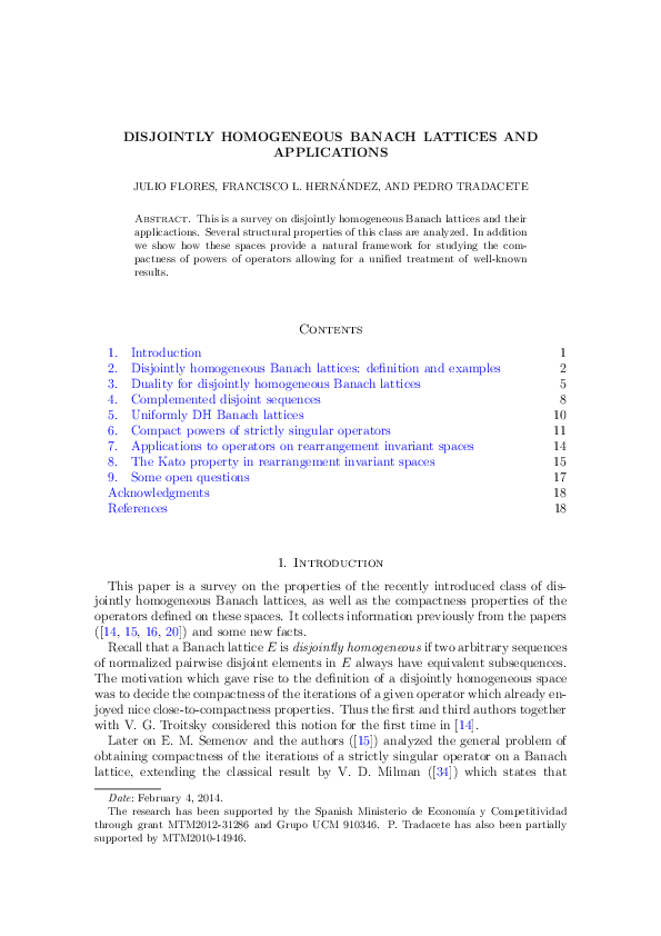 (PDF) Disjointly homogeneous Banach lattices and applications