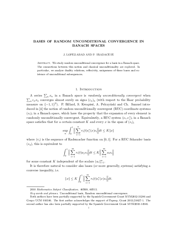 Pdf Bases Of Random Unconditional Convergence In Banach Spaces