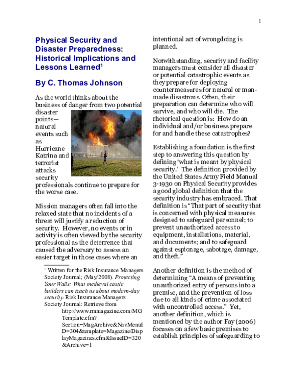 (DOC) Physical Security and Disaster Preparedness: Historical ... (DOC) Physical Security and Disaster Preparedness: Historical ...