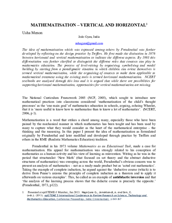(DOC) Mathematisation -vertical and horizontal