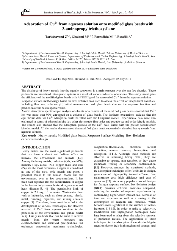 (PDF) Adsorption of Cu2+ from aqueous solution onto modified glass beads with 3 ...