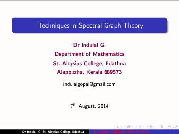 (PDF) Techniques in Spectral Graph Theory
