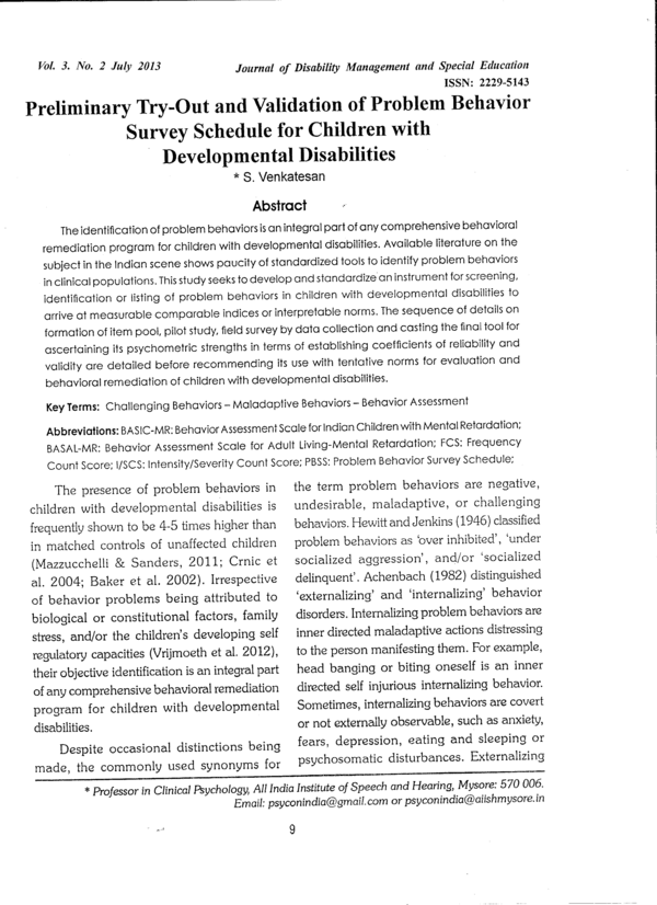(PDF) Preliminary try out and validation of problem behavior survey ...