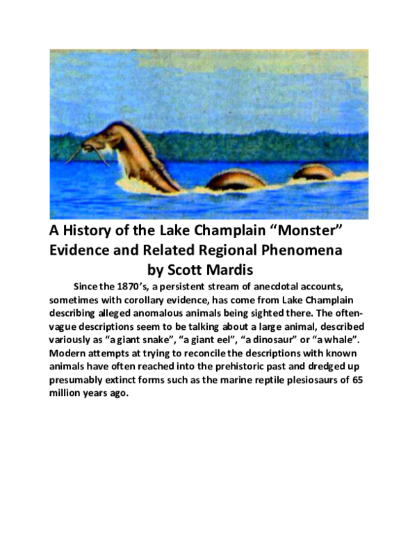 (PDF) A History of the Lake Champlain "Monster" Evidence and Related Regional Phenomena