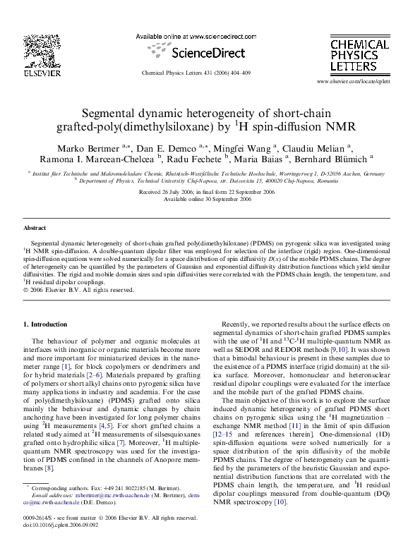 (PDF) Segmental mobility in short-chain grafted-PDMS by homo- and ...