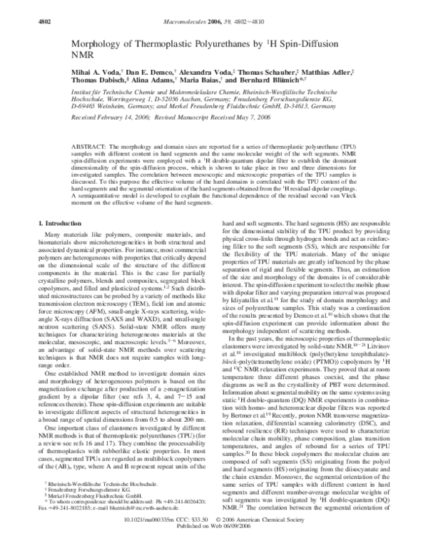 (PDF) Morphology of Thermoplastic Polyurethanes by 1H Spin-Diffusion NMR