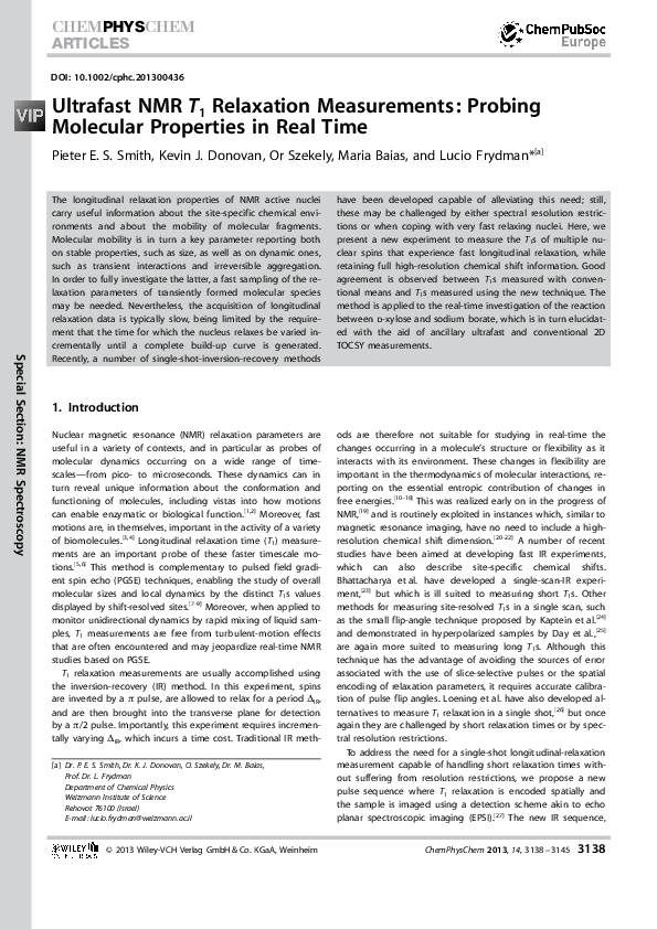 (PDF) Ultrafast NMR T1 Relaxation Measurements: Probing Molecular ...