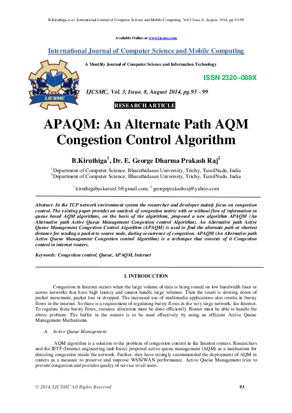 (PDF) APAQM: An Alternate Path AQM Congestion Control Algorithm