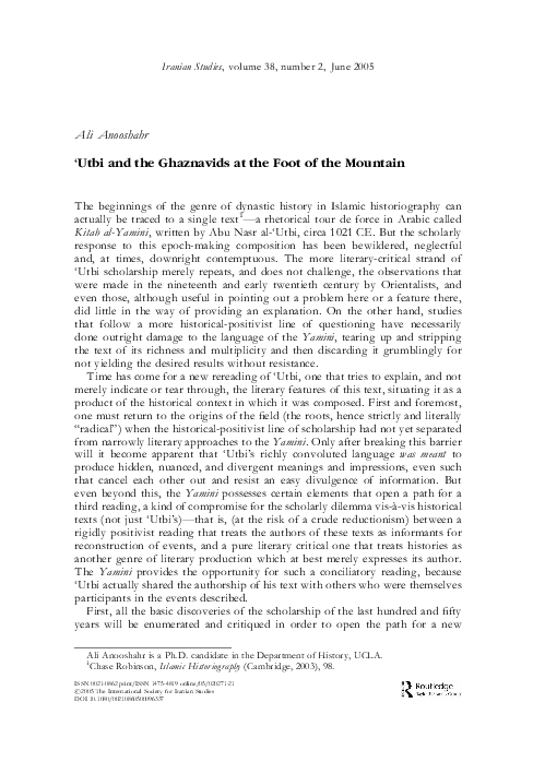 (PDF) Utbi and the Ghaznavids at the Foot of the Mountain