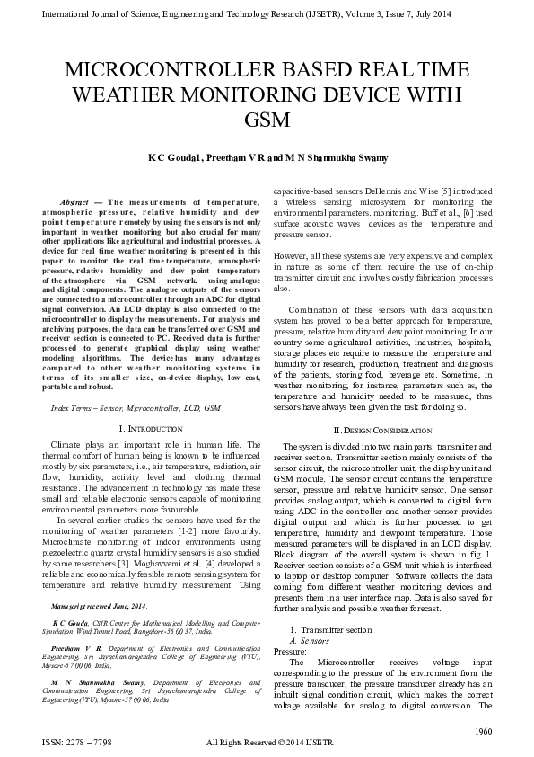 (PDF) MICROCONTROLLER BASED REAL TIME WEATHER MONITORING DEVICE WITH GSM