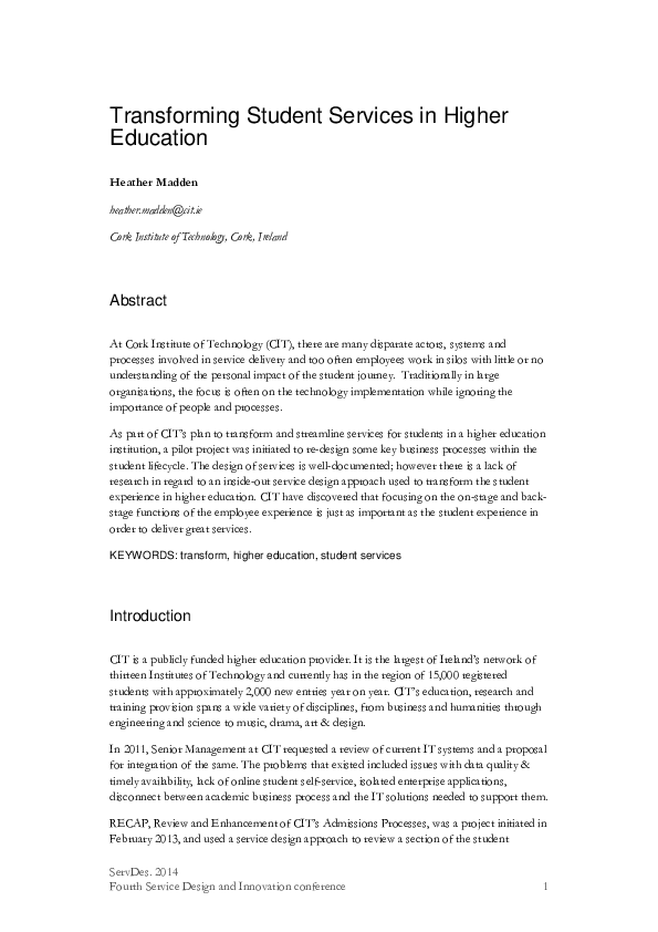 (PDF) Transforming Student Services in Higher Education