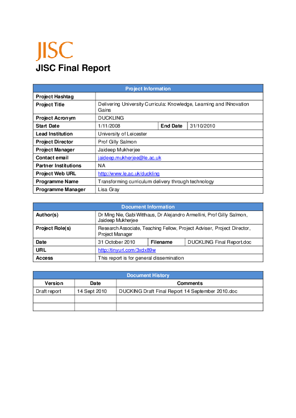 (PDF) JISC Final Report (DUCKLING project)
