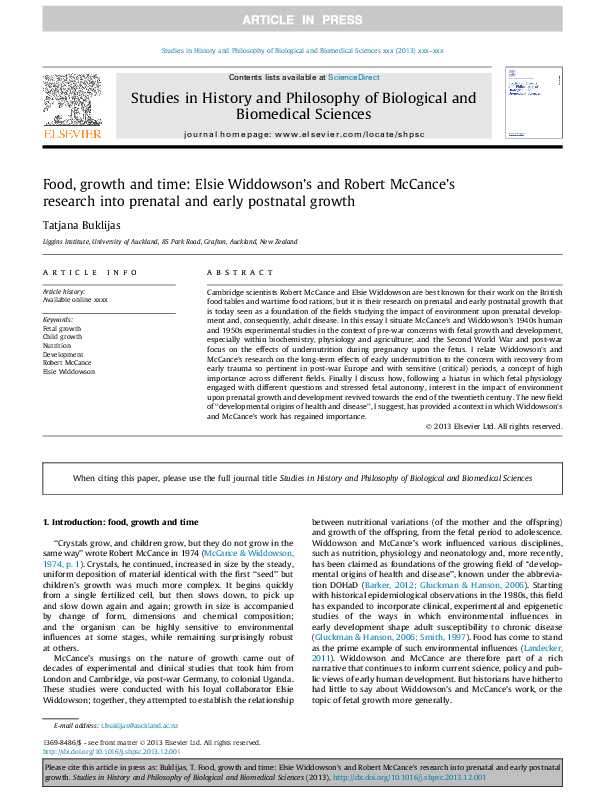 (PDF) Food, growth and time: Elsie Widdowson’s and Robert McCance’s ...