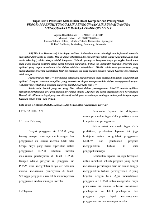 (DOC) Tugas Akhir Praktikum Mata Kuliah Dasar Komputer dan Pemrograman