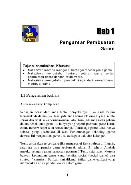 (PDF) Pengantar Pembuatan Game