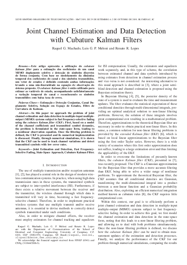 (PDF) Joint Channel Estimation and Data Detection with Cubature Kalman Filters