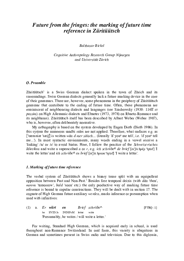 (PDF) The marking of future time reference in Züritüütsch