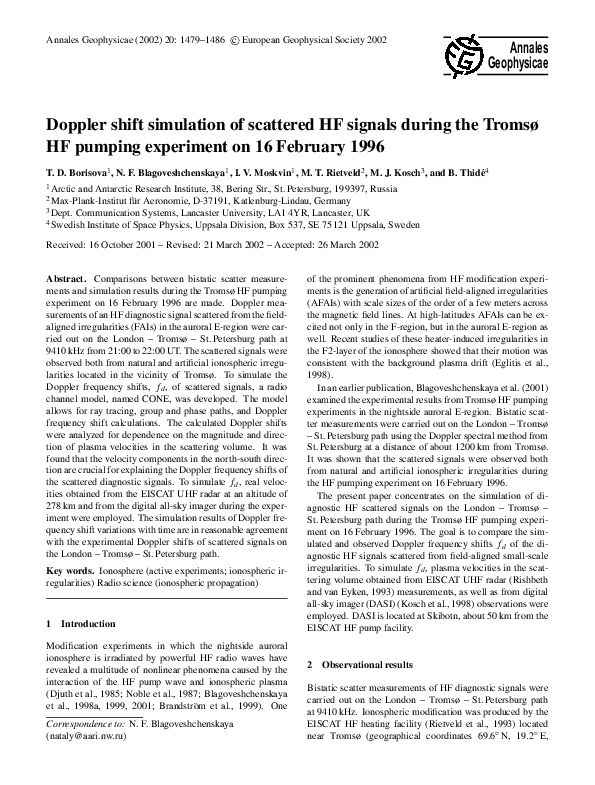 (PDF) Doppler shift simulation of scattered HF signals during the ...