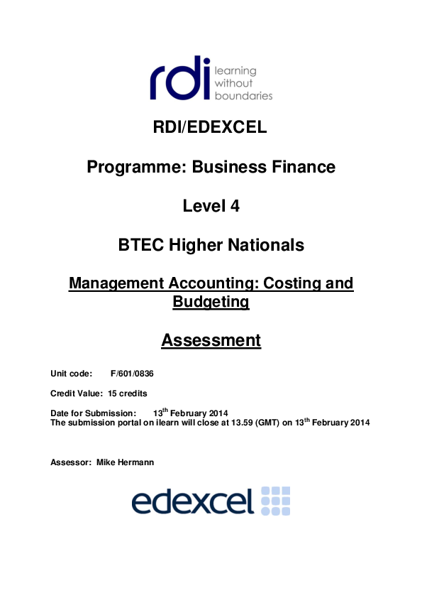 (PDF) HNC/D MANAGEMENT COST ACCOUNTING COSTING BUDGETING LEVEL 4 - PAST ...