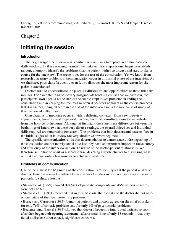 (PDF) Utdrag ur Skills for Communicating with Patients Initiating the ...