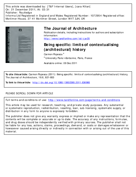 (PDF) Journal of Architecture_Being specific: limits of contextualising ...