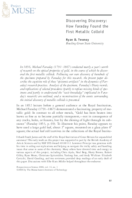 (PDF) Discovering Discovery: How Faraday Found the First Metallic Colloid