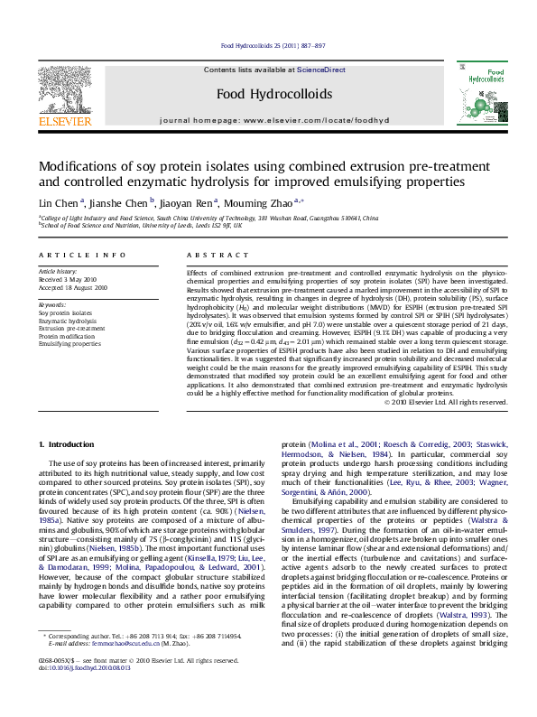 (PDF) Modifications of soy protein isolates using combined extrusion ...