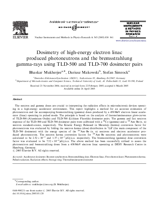 (PDF) Dosimetry of High-Energy Electron Linac Produced Photoneutrons ...