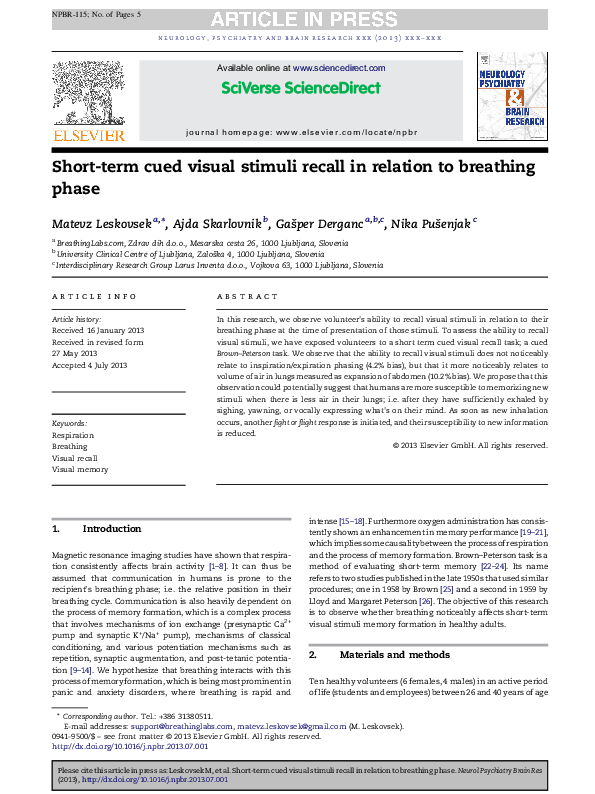 (PDF) Short-term cued visual stimuli recall in relation to breathing phase