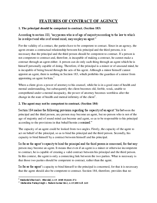 (DOC) FEATURES OF CONTRACT OF AGENCY 1