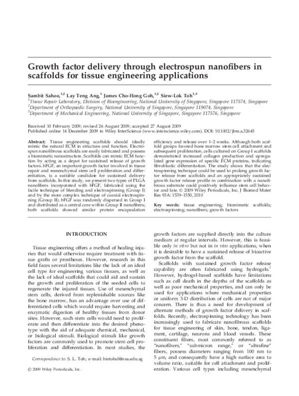 (PDF) Growth Factor Delivery Through Electrospun Nanofibers In ...