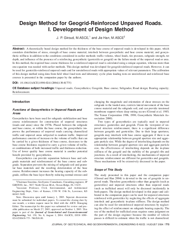 Pdf Design Method For Geogrid Reinforced Unpaved Roads I Development Of Design Method