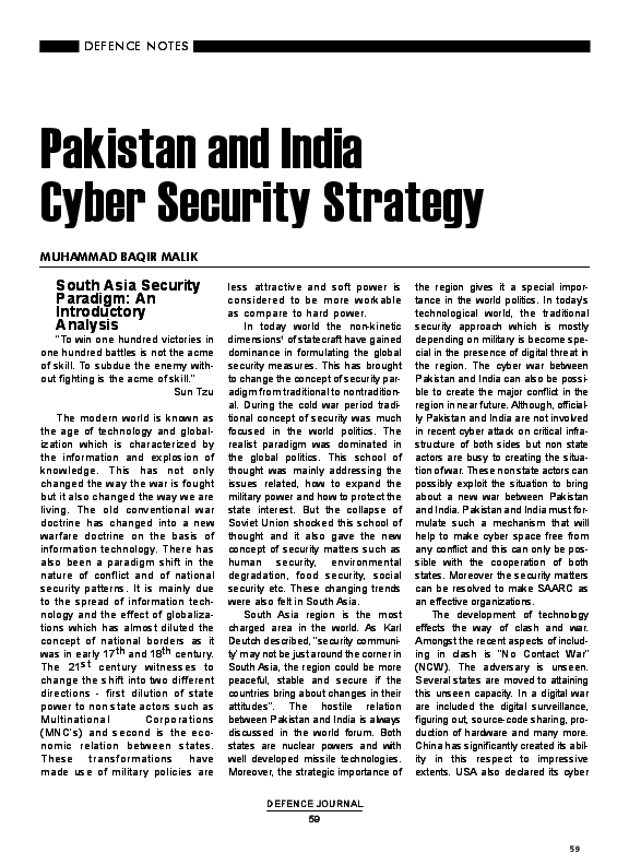(PDF) Pakistan & India Cyber Security Strategy