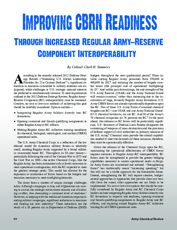(PDF) CBRN Readiness: Regular Army-Reserve Component Interoperability