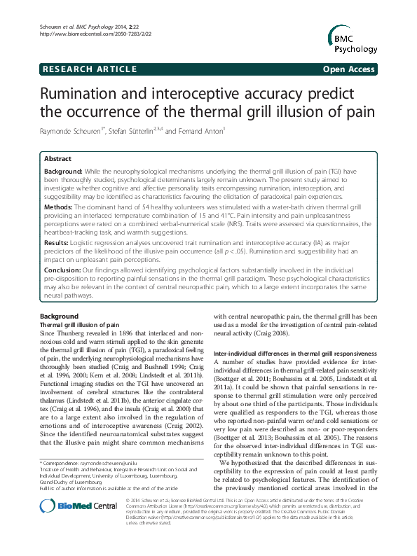 (PDF) Rumination and interoceptive accuracy predict the occurrence of ...