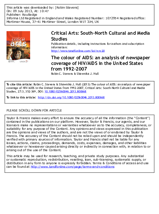 (PDF) The colour of AIDS: An Analysis of Newspaper Coverage of HIV/AIDS ...
