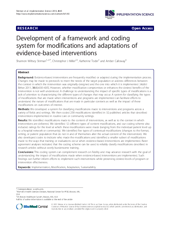 (PDF) R Development of a framework and coding system for modifications ...