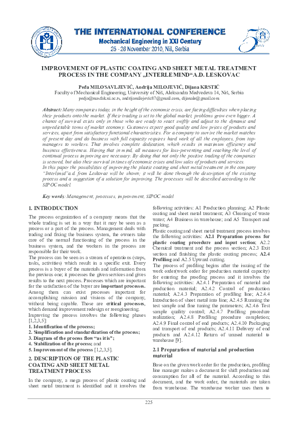 (PDF) Improvement of Plastic Coating and Sheet Metal Treatment Process in the Company ...