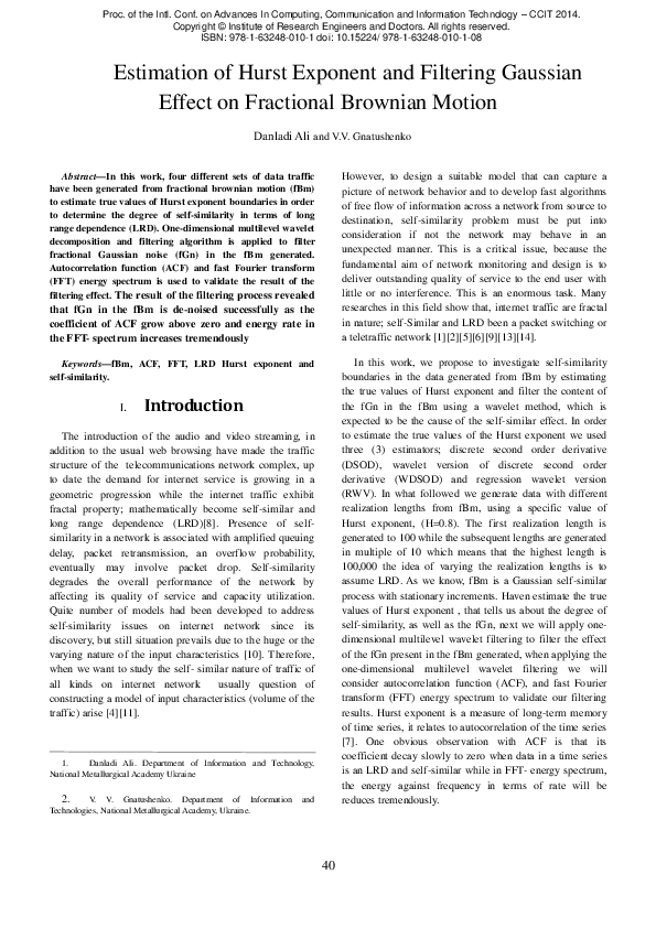 Pdf Estimation Of Hurst Exponent And Filtering Gaussian Effect On Fractional Brownian Motion