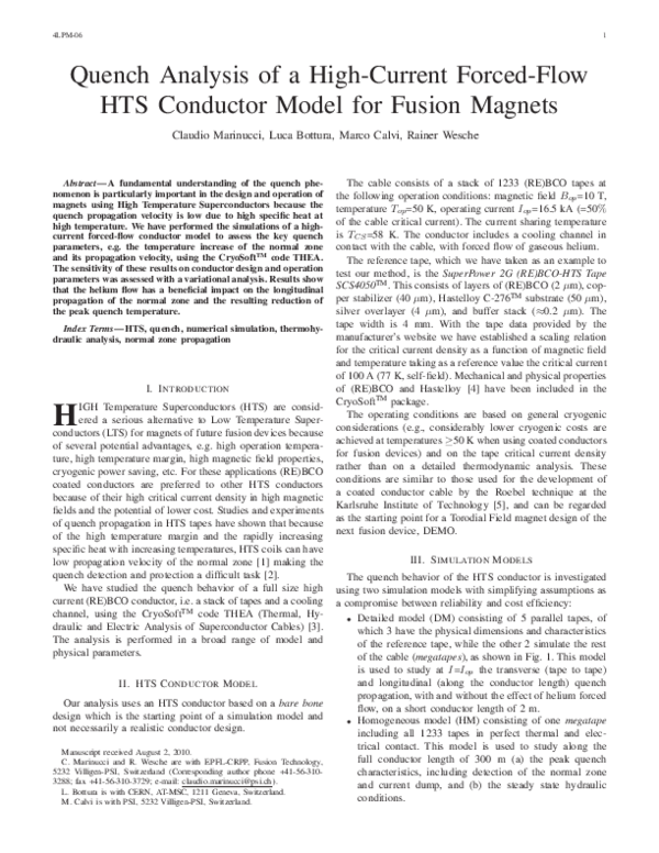 (PDF) Quench Analysis of a High-Current Forced-Flow HTS Conductor Model ...