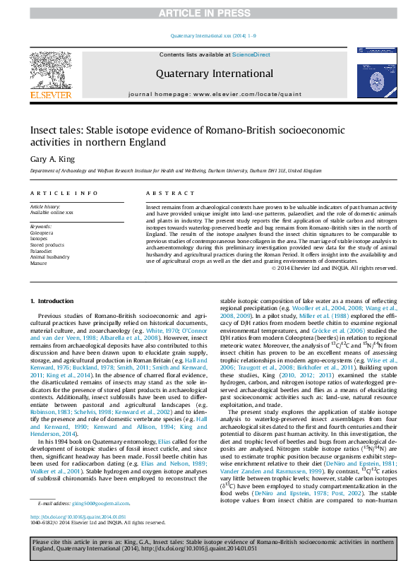 (PDF) Insect tales: Stable isotope evidence of Romano-British ...