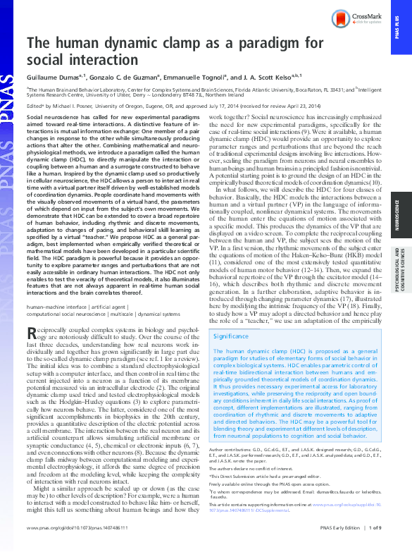 (PDF) The Human Dynamic Clamp as a Paradigm for Social Interaction