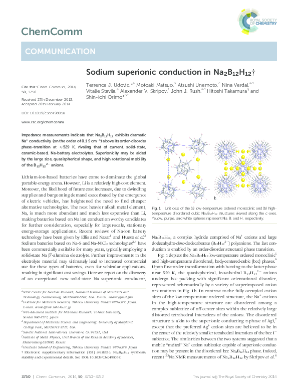 (PDF) Sodium Superionic Conduction in Na2B12H12