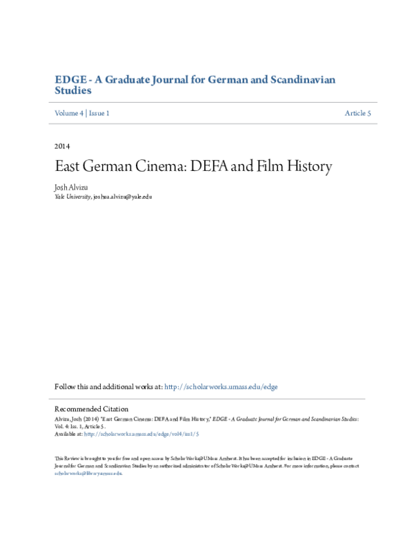 (PDF) _East German Cinema: DEFA & Film History_ by Sebastian Heiduschke