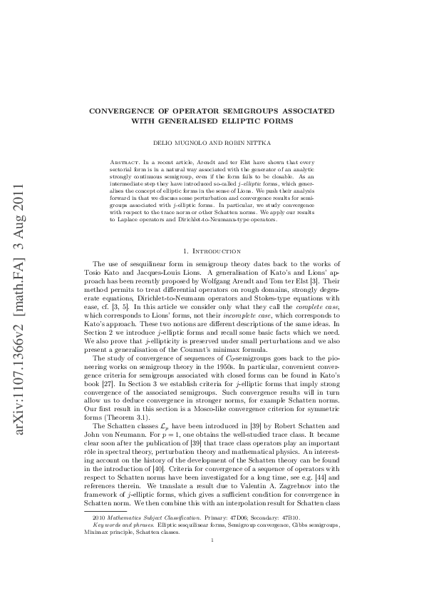 (PDF) Convergence of operator-semigroups associated with generalised elliptic forms