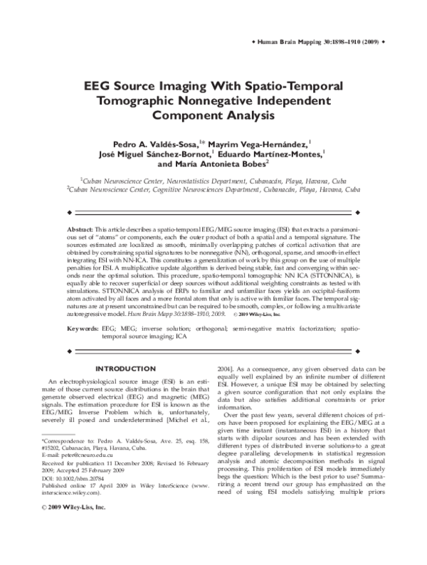(PDF) EEG Source Imaging With Spatio-Temporal Tomographic Nonnegative Independent Component Analysis
